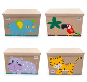 hygge + animial toy storage bin with lid 20.8" x 13" x 13" durable fabric & lightweight design. great for storing toys, books, linens, games, clothing, baby products & more! (safari pack)