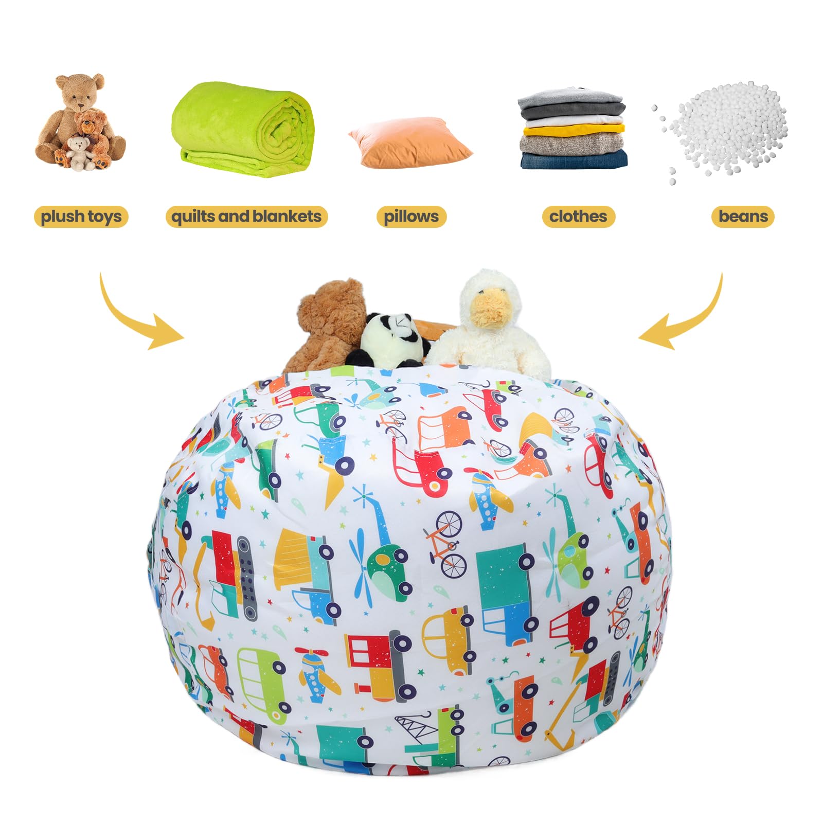 Bean Bag Chair for Kids Stuffed Animal Storage Beanbag Chairs,Toddler Toy Storage Organizer for Girls and Boys,32'' Cover（No Filling) Only