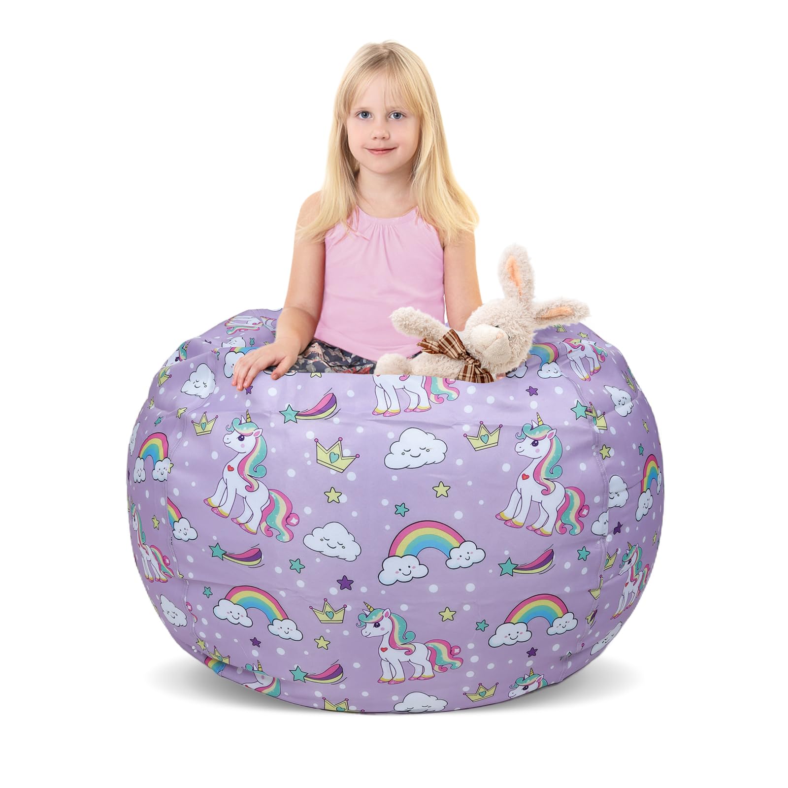 Bean Bag Chair for Kids 32'' Stuffed Animal Storage Beanbag Chairs,Toddler Toy Storage Organizer for Girls and Boys,Cover(No Filling) Only