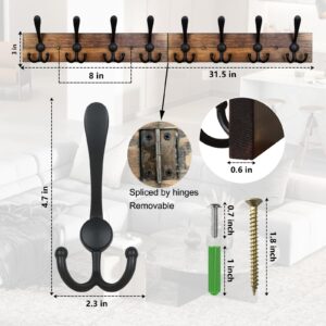 Homagic Coat Rack Wall Mount 31.5'' Coat Hanger Wall Mount Burnt Brown Coat Hooks for Wall Rustic Towel Racks for Bathroom Living Room Coat Hat Cloth