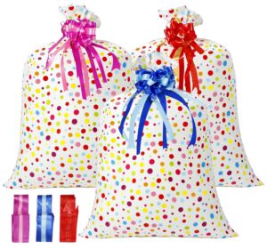 shineloha 3 pack large gift bags (xl) 44"x 36" | oversized plastic gift bags with pull flowers | party favor bags, large gift bags for presents |birthday gift gag, new parents