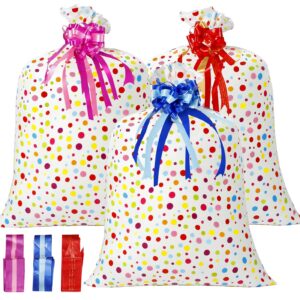 Shineloha 3 Pack Large Gift Bags (XL) 44"x 36" | Oversized Plastic Gift Bags with Pull Flowers | Party Favor Bags, Large Gift Bags for Presents |Birthday Gift Gag, New Parents