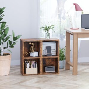 NEWSENDY 2 Tier Bookshelf and Bookcase, Wooden Cube Storage Shelf, Floor Standing Organizer Display Shelving, Storage Shelves for Bedroom, Living Room, Rustic Brown