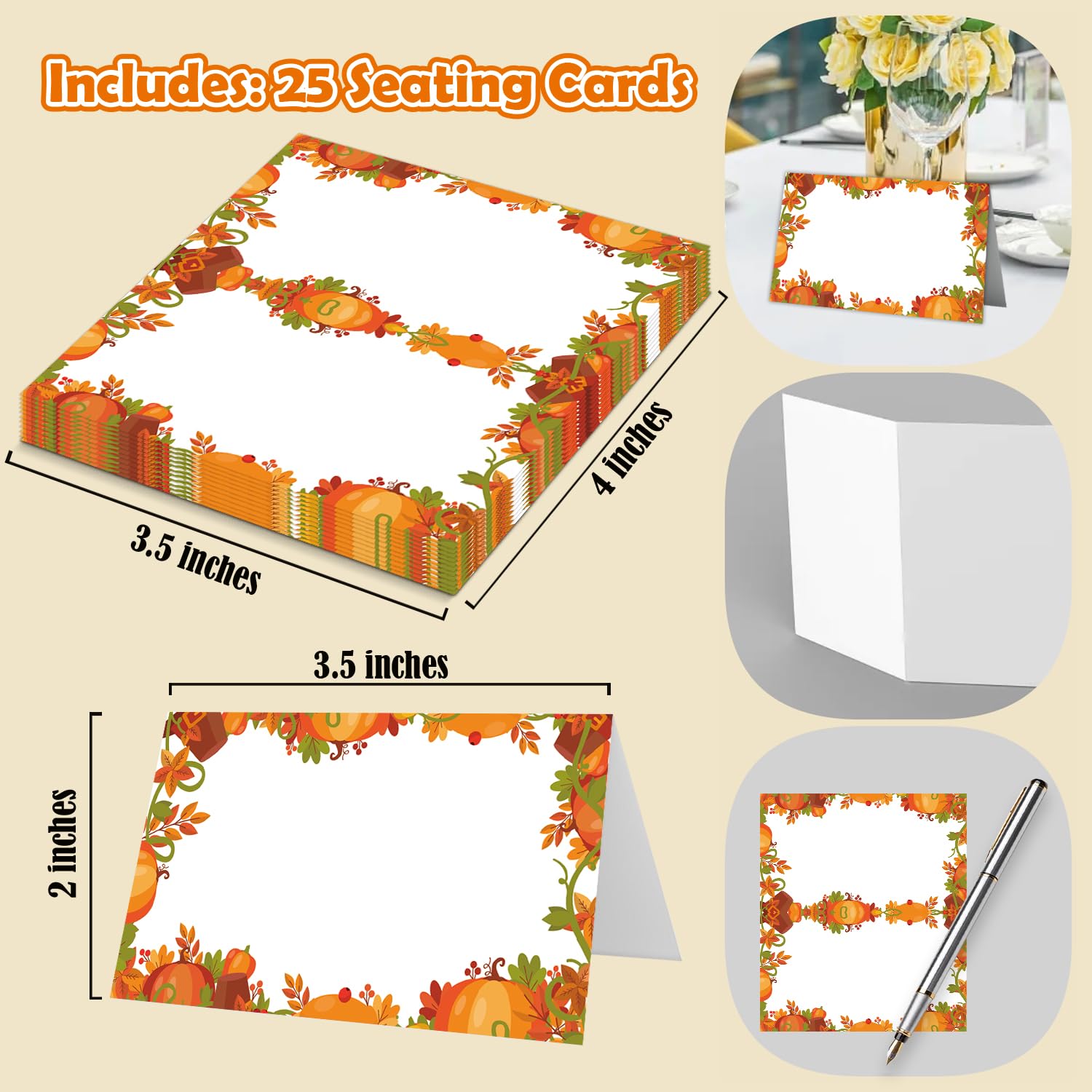 Thanksgiving Autumn Shower Party Decorations,Maple Leaf Pumpkin Guest Table Seating Name Cards,Food Tent Labels,Fall Harvest Party Supplies,Birthday Party Seating Cards,25 Pcs Tent Style Cards,F1