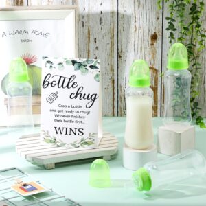 TrelaCo Cool Baby Shower Games 12 Pcs Baby Bottles and Bottle Chug Sign Greenery Baby Gift Sets Gender Reveal Party Favors Shower Favor for Baby Shower Games Gender Reveal