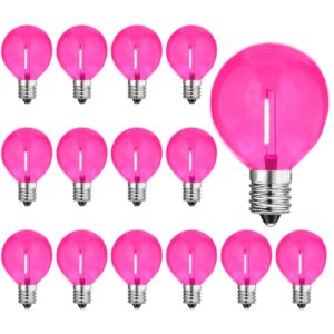 g40 pink led replacement light bulbs 1w led filament bulb shatterproof waterproof led outdoor string lights pink decorative globe night light e12/c7 candelabra base for patio garden yard,15 pack(pink)