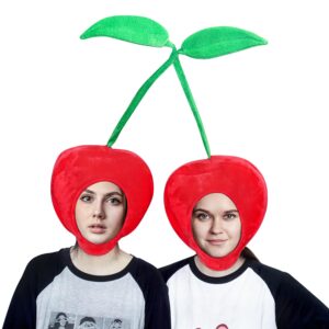 warmtree funny cherry hat cute hat novelty plush hat cherry party hat dress up hat for halloween costume cosplay party, pack of 2