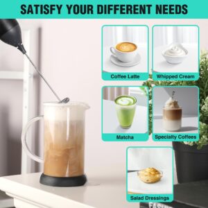 HAUSHOF Powerful Rechargeable Milk Frother, Handheld USB Type-C Electric Foam Maker for Coffee Latte, Cappuccino, Mocha, Macchiato, Frappe and Protein Powder, Detachable Stainless Steel Whisk, Black