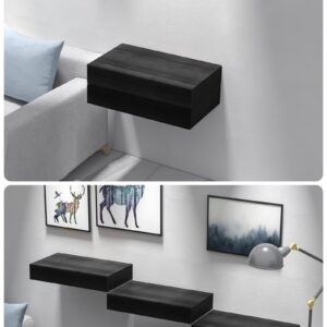 NiHome Floating Shelf with Drawer, Floating Nightstand, Floating Shelf Wood, Wall Mounted Rustic Wood Shelf for Bedroom, Living Room, Kitchen, Hold up to 80lbs (Black)