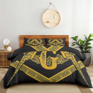 bedding sheet bed sets, freemasonry masonic lodge symbol soft 3-pieces duvet cover set comfy 1 comforter cover & 2 pillowcases for all season queen(90"×90")