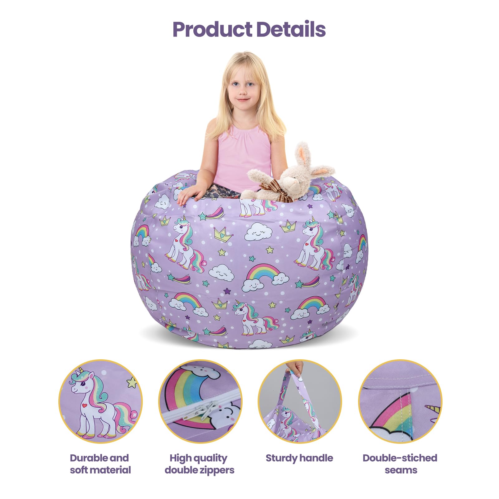 Bean Bag Chair for Kids 32'' Stuffed Animal Storage Beanbag Chairs,Toddler Toy Storage Organizer for Girls and Boys,Cover(No Filling) Only