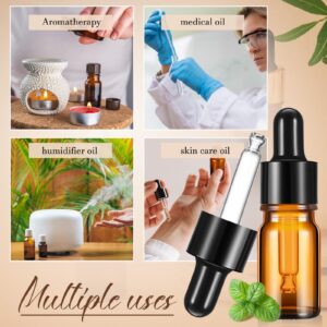 Uiifan 100 Pack 5 ml Amber Glass Dropper Bottles with 5 Plastic 3 ml Long Pipettes, 5 Funnels, 5 Sheets of Labels, Empty Tincture Bottles with Dropper for Essential Oils, Cuticle Oils, Body Oils