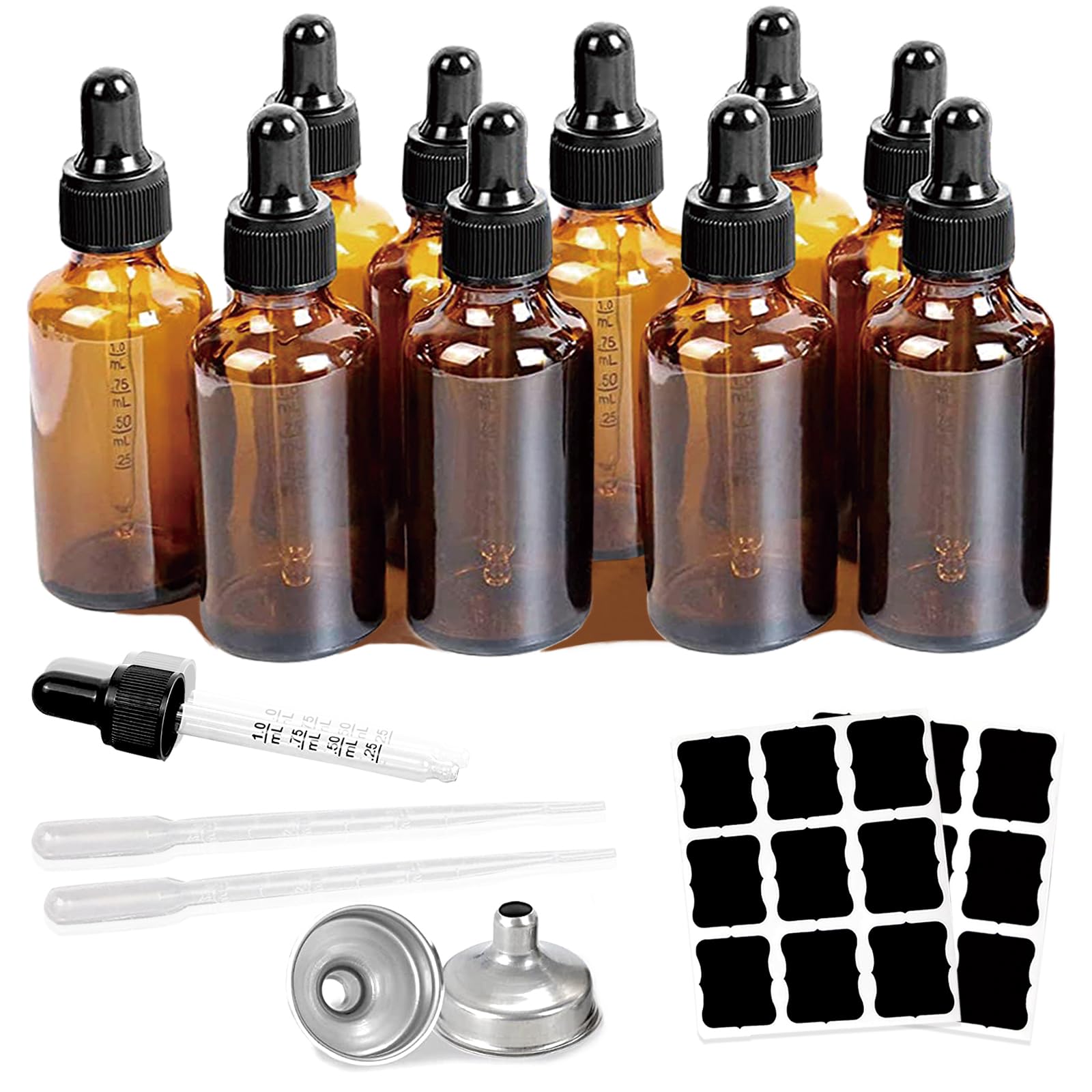 Z-synka 10 Pack 2 Oz Amber Glass Bottles with Dropper, UV Protection, for Essential Oils, Serum, Liquids