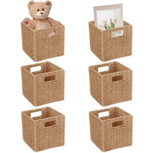 ukontagood 6 pack 8.7 inch wicker baskets, hand-woven paper rope storage baskets, foldable cube storage bins organizer square wicker storage basket for shelves pantry organizing & decor