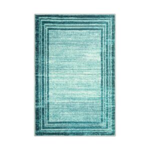 Lahome Abstract 2x3 Teal Kitchen Rug,Washable Low-Pile Entry Rug Non-Slip Door Mat Indoor Entryway Rug,Modern Bordered Soft Small Bathroom Mat Throw Rug