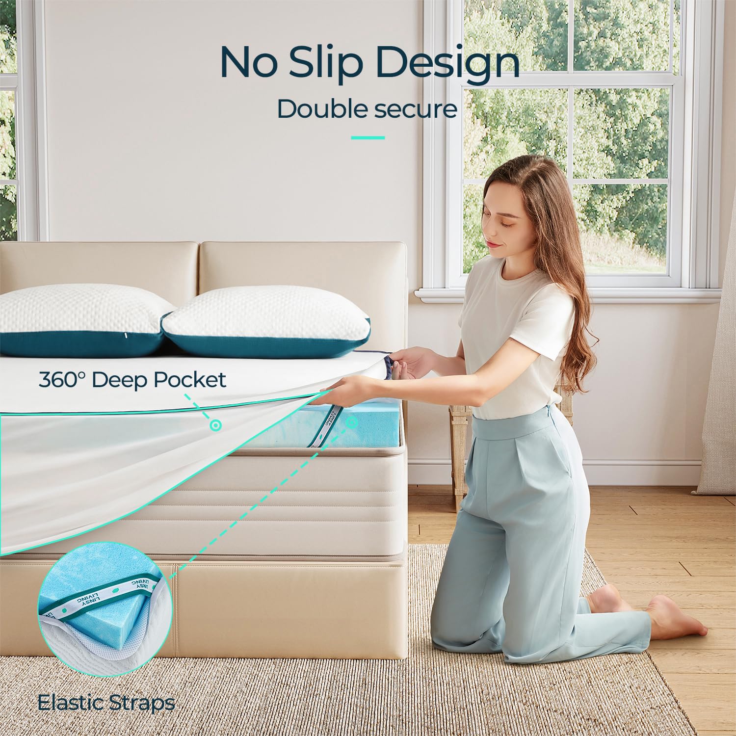 LINSY LIVING Cooling Mattress Topper Twin, 3 Inch Gel Memory Foam Mattress Topper, Cooling Fabric with 16" Deep Pocket and Side Pocket, Soft Bed Topper for Twin Size Bed, CertiPUR-US & Oeko Certified