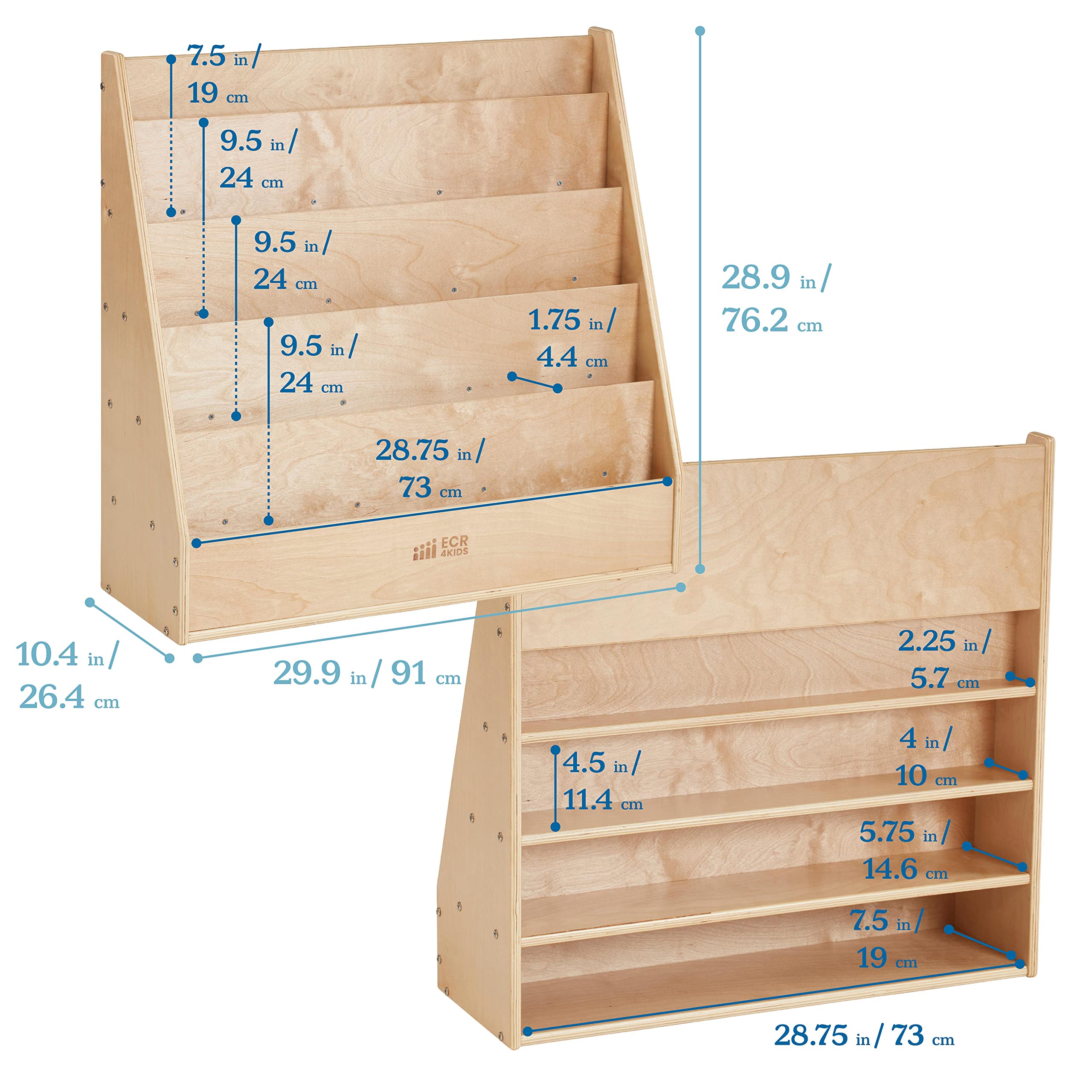 ECR4Kids Birch Streamline Book Display and Storage Cabinet Bundle | Natural