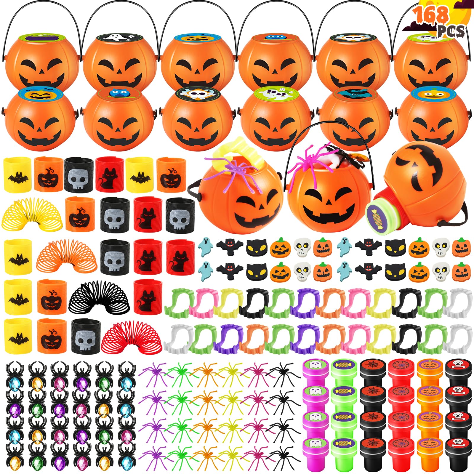 OCHIDO Halloween Party Favors for Kids-168pcs Halloween Prefilled Small Plastic Pumpkins Halloween Toys in Bulk,Halloween Prizes Gifts for Kids,Halloween Goodie Bags Fillers,Trick Or Treat