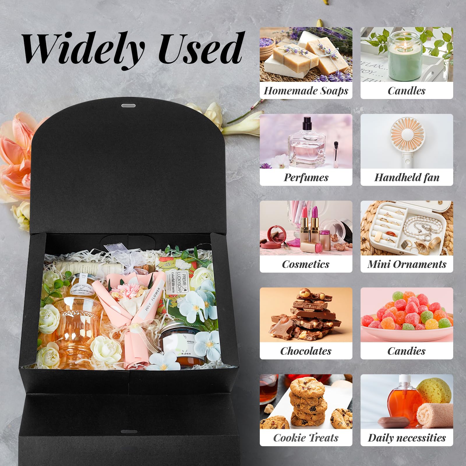 Kucoele 15 PCS Black Gift Boxes with Ribbons, Bridesmaid Proposal Boxes with Lids Present Packaging Boxes for Wedding, Birthday, Party and Bride Shower, 10.6 x 7.8 x 3.1 Inches