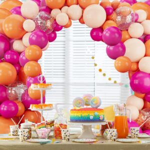 Orange Hot Pink Balloons Arch Garland Kit-148Pcs Orange Pink Balloon for Birthday Anniversary Baby Shower Engagement Wedding Retirement Party Decoration