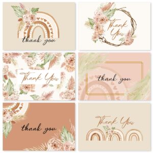 anydesign 36 pack boho thank you cards boho rainbow floral thank you note cards with envelope stickers bohemian flower blank cards for birthday wedding baby shower bridal shower, 4 x 6 inch