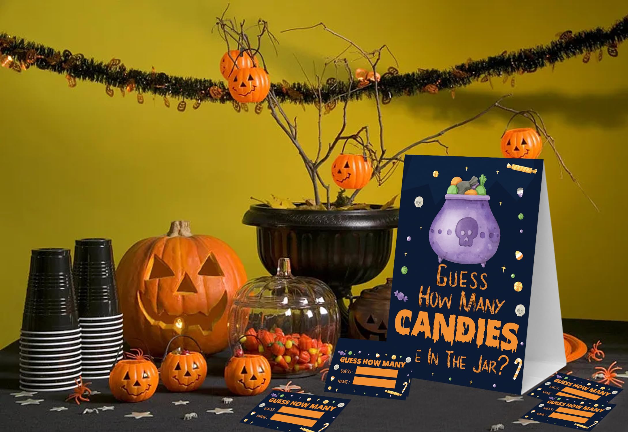 Halloween Baby Shower Decorations,Guess How Many Candies Are In The Jar,Baby Shower Game,Bridal Shower Candy,Halloween Party Favors Supplies,Thanksgiving Party,1 Sign & 50 Guess Cards-D4