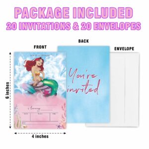 JCVUK Mermaid Theme Party Birthday Invitation Cards, Under The Sea, 20 Invites With Envelopes, Double-sided Fill In Style Invitations, Birthday Party Favor, Decorations And Supplies - Y10