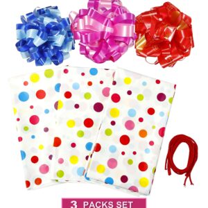 Shineloha 3 Pack Large Gift Bags (XL) 44"x 36" | Oversized Plastic Gift Bags with Pull Flowers | Party Favor Bags, Large Gift Bags for Presents |Birthday Gift Gag, New Parents