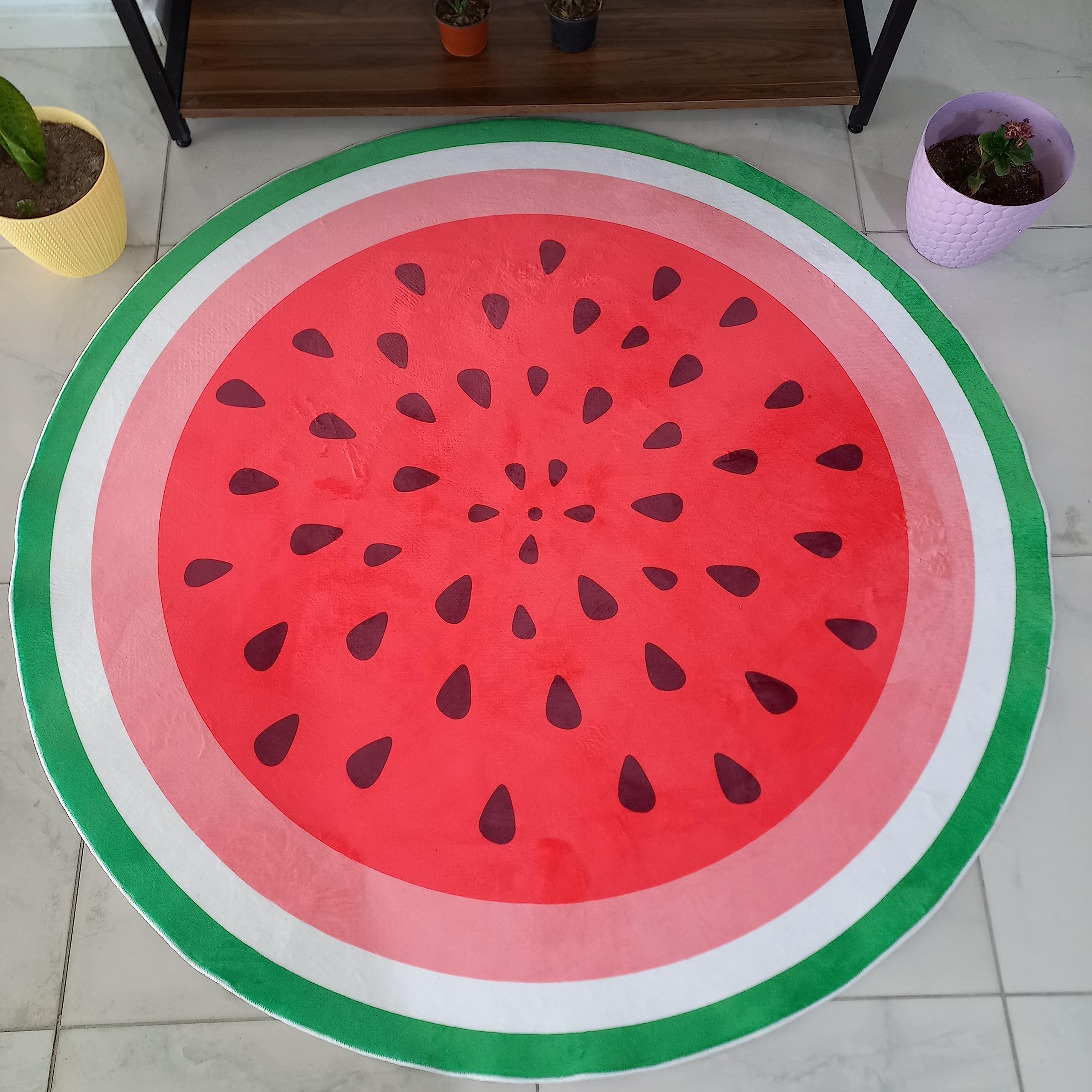 Rugendary Cute Watermelon Fruit Rug Cool and Fresh Home Decor for Kitchen Kids Room Bathroom Bedroom Machine Washable Round Area Rug Summer Home Decoration Carpet (Ultra Soft Quality, 4x4 ft.)