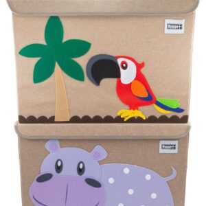 HYGGE + Animial Toy Storage Bin with Lid 20.8" x 13" x 13" Durable fabric & lightweight design. Great for storing toys, books, linens, games, clothing, baby products & more! (Safari Pack)