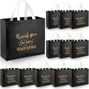 sanwuta 12 pcs chrismas employee appreciation gift bag 12.2 x 4.7 x 11 inch glossy thank you for being awesome gift bag for women coworker staff volunteer team gifts(black)