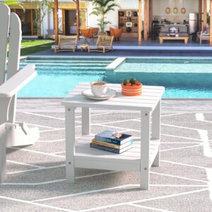 UDPATIO Outdoor Side Table for Patio, 2PCS 19 x 16 inches Adirondack Table Poolside Patio Table, HDPE End Table for Outside Backyard Pool Indoor Companion, 2 Tiers