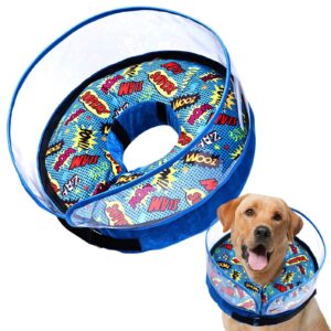 soft inflatable dog cone collar for large medium small dogs, cone for dogs alternative after surgery, donut cones to stop licking scratching with clear baffle (blue, xl (neck: 19-25 in))