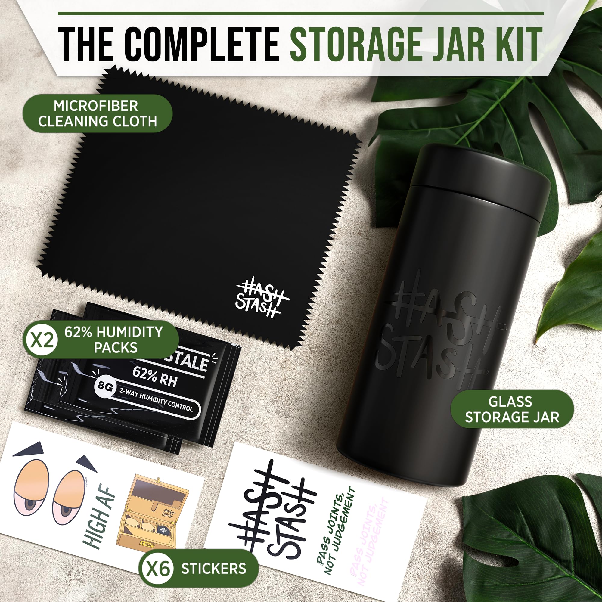 Storage Jar - 1oz Air Tight Jar Sealed Container with 2 Humidity Pack, Microfibre Cloth & Stickers - Matte Finish UV Resistant Jar - Air Tight Storage Containers with Lids for your goodies and more