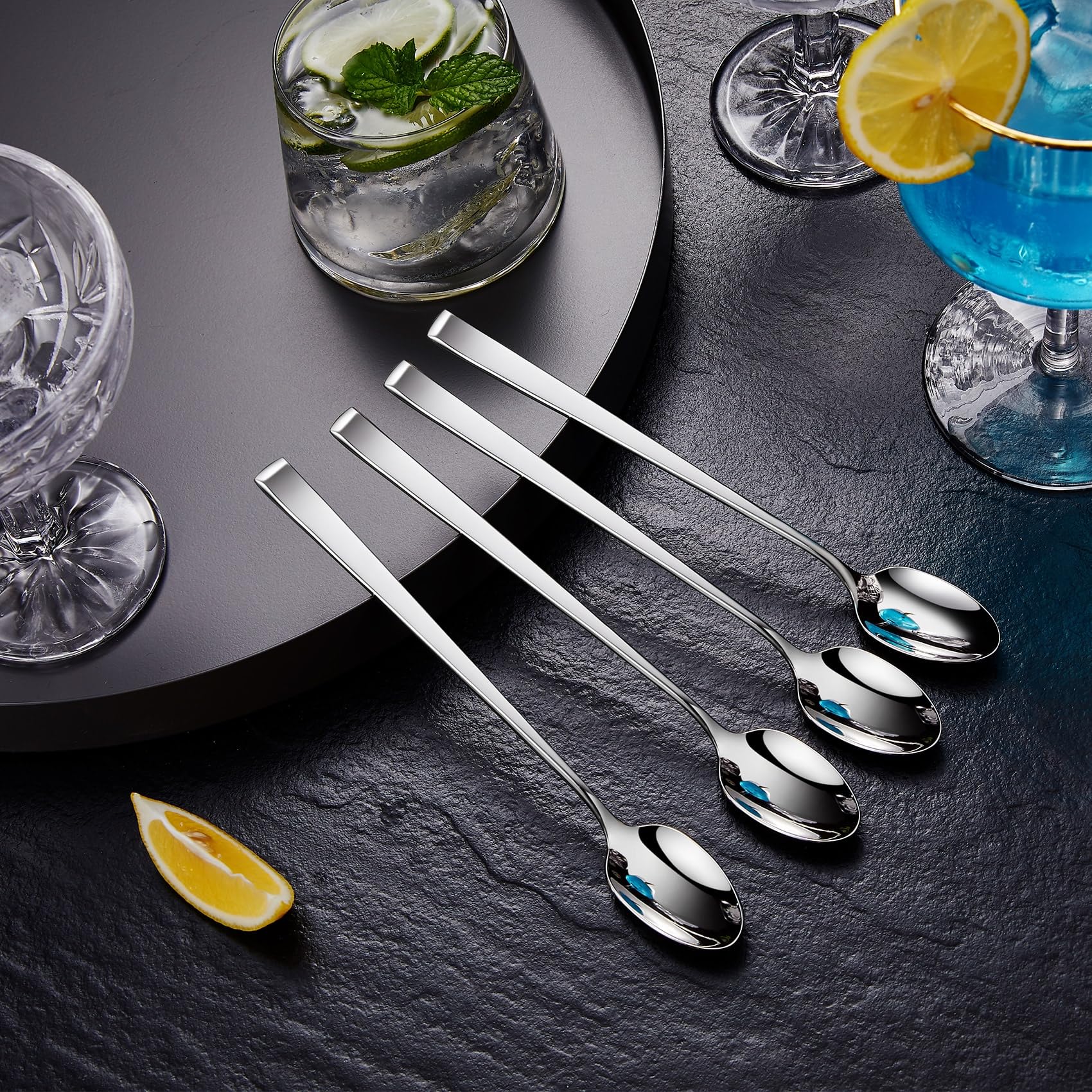 Royalrose Alexander Fine Spoons, Set of 4, 18/10 Stainless Steel, Well Made, Dishwasher Safe, Heavy Duty Spoon (7.3" Iced Tea Spoons)