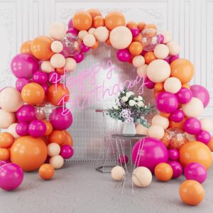 Orange Hot Pink Balloons Arch Garland Kit-148Pcs Orange Pink Balloon for Birthday Anniversary Baby Shower Engagement Wedding Retirement Party Decoration