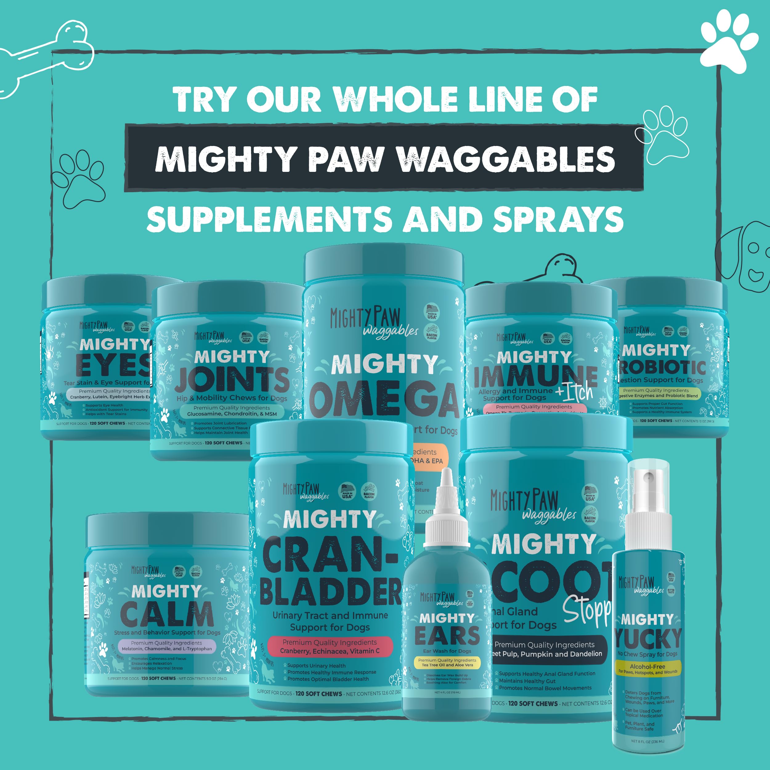 Mighty Paw Waggables Joint Support Supplement for Dogs (Made in USA) | Glucosamine for Dogs Hip and Joint Supplement. Vet Formulated Pet Mobility, Chondriotin & MSM Dog Joint Supplement Chews (120 Ct)