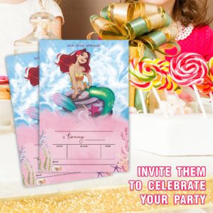 JCVUK Mermaid Theme Party Birthday Invitation Cards, Under The Sea, 20 Invites With Envelopes, Double-sided Fill In Style Invitations, Birthday Party Favor, Decorations And Supplies - Y10