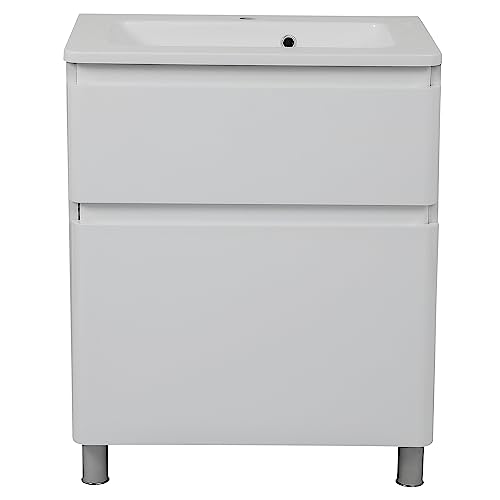 Modern Free Standing Bathroom Vanity with Washbasin | Comfort White High Gloss Collection | Non-Toxic Fire-Resistant MDF-28-Diamond Collection 24"