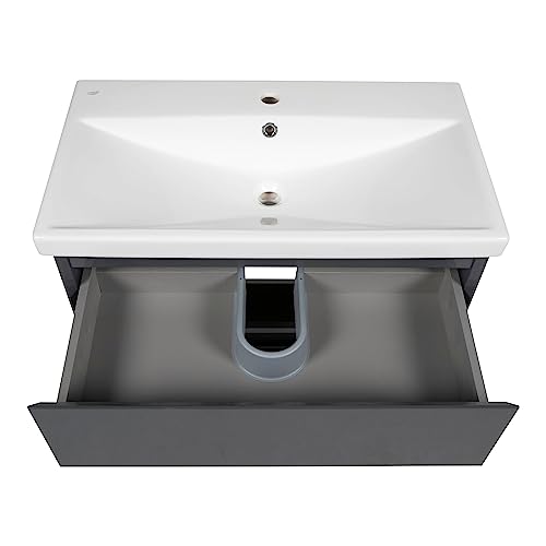 Modern Free Standing Bathroom Vanity with Washbasin | Elit Graphite Gloss Collection | Non-Toxic Fire-Resistant MDF-32-Simple Collection 24"