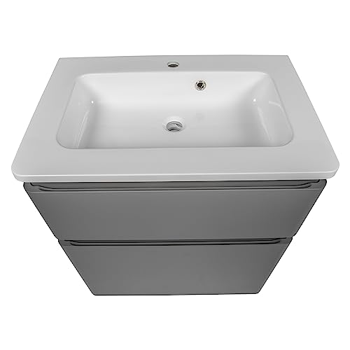 Modern Free Standing Bathroom Vanity with Washbasin | Comfort Gray Matte Collection | Non-Toxic Fire-Resistant MDF-40-No Mirror