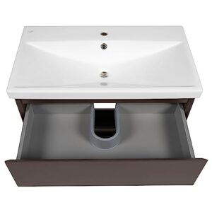 Modern Free Standing Bathroom Vanity with Washbasin | Elit Brown Matte Collection | Non-Toxic Fire-Resistant MDF-40-Omega Collection R-line 24"