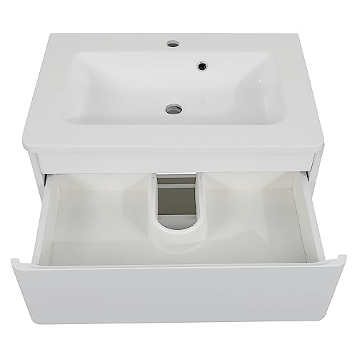 Modern Free Standing Bathroom Vanity with Washbasin | Comfort White High Gloss Collection | Non-Toxic Fire-Resistant MDF-28-Diamond Collection 24"