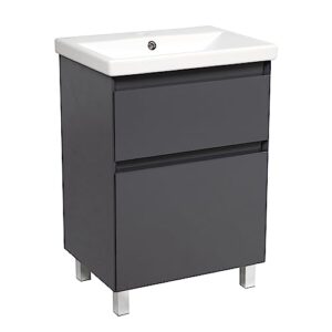 modern free standing bathroom vanity with washbasin | elit graphite gloss collection | non-toxic fire-resistant mdf-40-omega collection r-line 24"