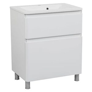 modern free standing bathroom vanity with washbasin | comfort white high gloss collection with side vanity cabinet | non-toxic fire-resistant mdf-64 (12+40+12)-omega collection r-line 32"