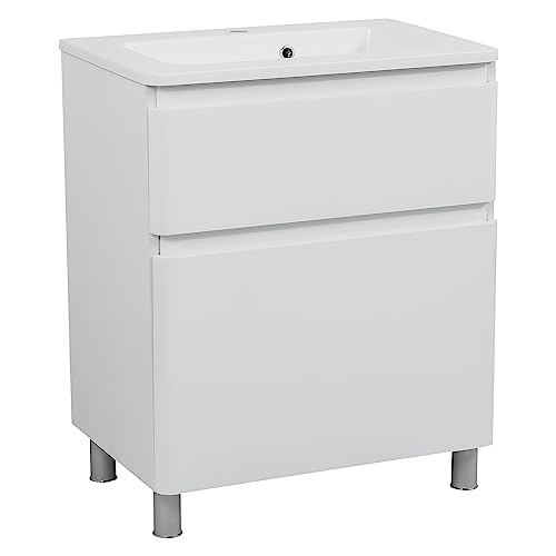 Modern Free Standing Bathroom Vanity with Washbasin | Comfort White High Gloss Collection | Non-Toxic Fire-Resistant MDF-28-Diamond Collection 24"