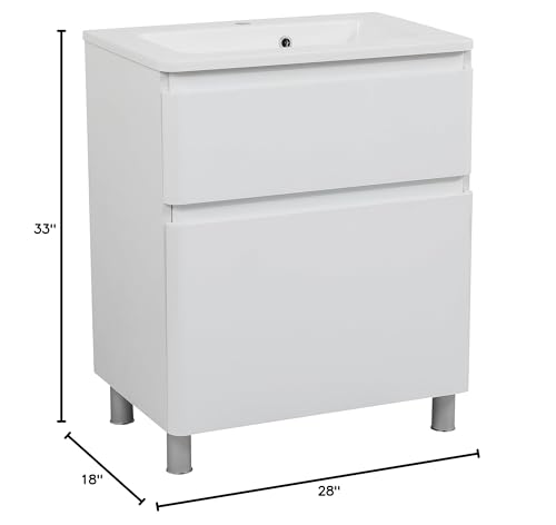 Modern Free Standing Bathroom Vanity with Washbasin | Comfort White High Gloss Collection | Non-Toxic Fire-Resistant MDF-28-Diamond Collection 24"