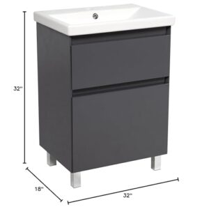 Modern Free Standing Bathroom Vanity with Washbasin | Elit Graphite Gloss Collection | Non-Toxic Fire-Resistant MDF-32-Simple Collection 24"