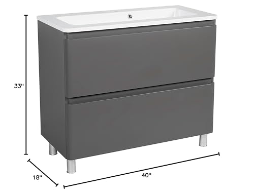 Modern Free Standing Bathroom Vanity with Washbasin | Comfort Gray Matte Collection | Non-Toxic Fire-Resistant MDF-40-No Mirror