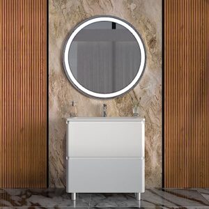 Modern Free Standing Bathroom Vanity with Washbasin | Comfort White High Gloss Collection | Non-Toxic Fire-Resistant MDF-28-Diamond Collection 24"